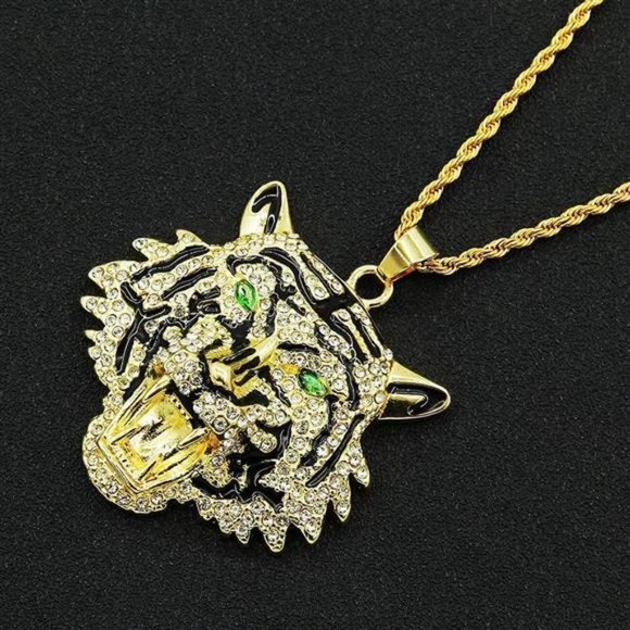 Accessories | Gold Fully Iced Out Chain With Tiger Pendant | Poshmark